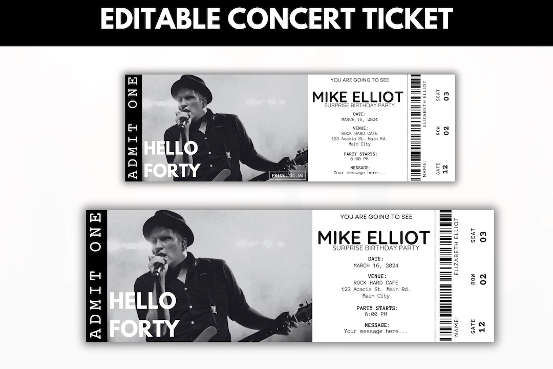 Editable Concert Ticket Template, Editable Concert Invitation, Concert ...