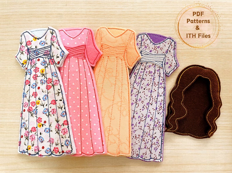 Long Dress and Curly Hair for Felt Doll, ITH Felt Doll, in the Hoop ...