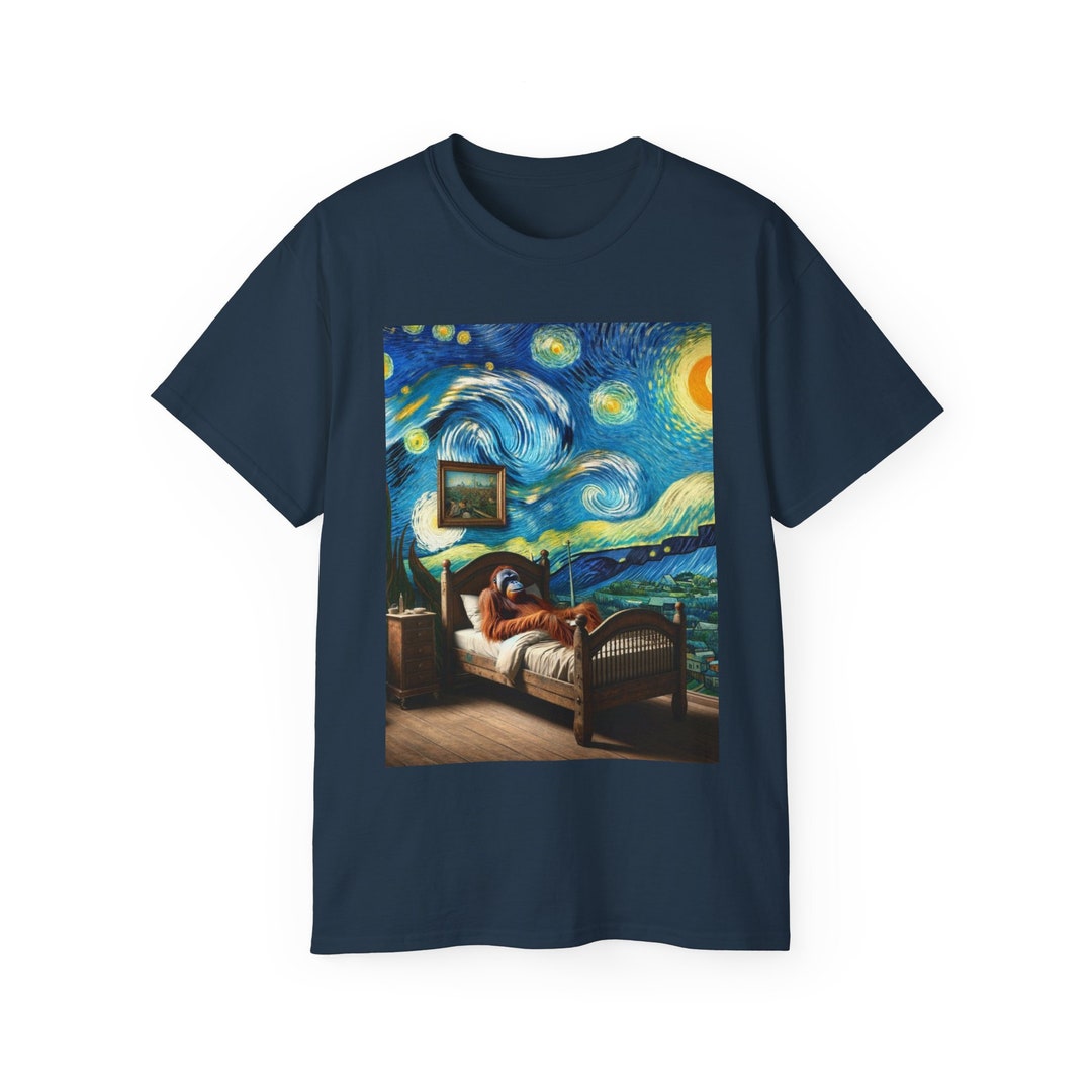Van Orangutan Starry Night Tee Fine Art Shirt Cotton Artistic T-shirt ...