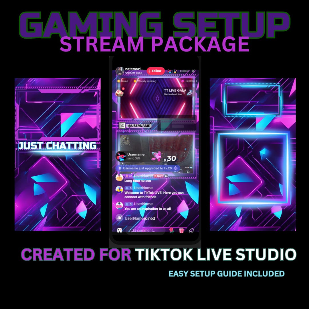Blue & Purple Animated Tiktok Live Overlay Kit for Vertical Gaming ...