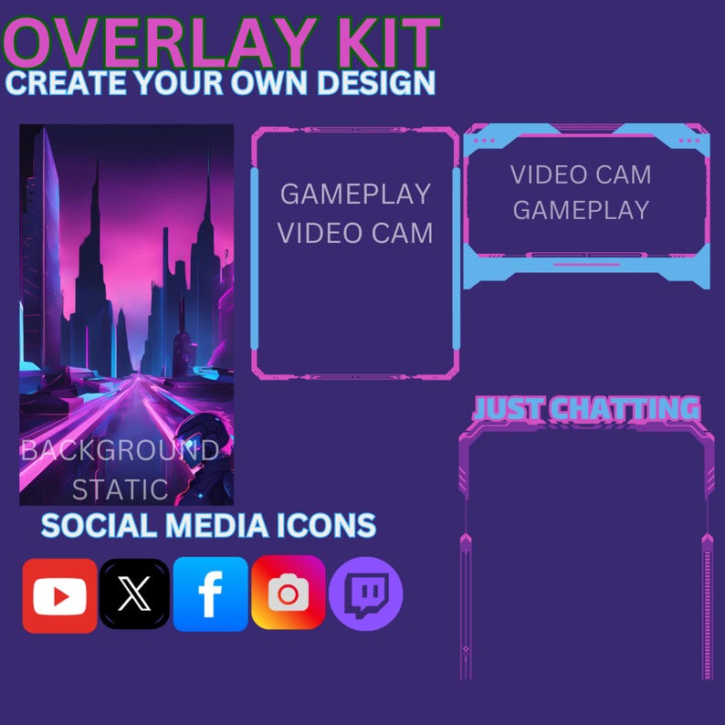 Neon City Cyberpunk Tiktok LIVE Overlay Kit: Animated Futuristic Stream ...