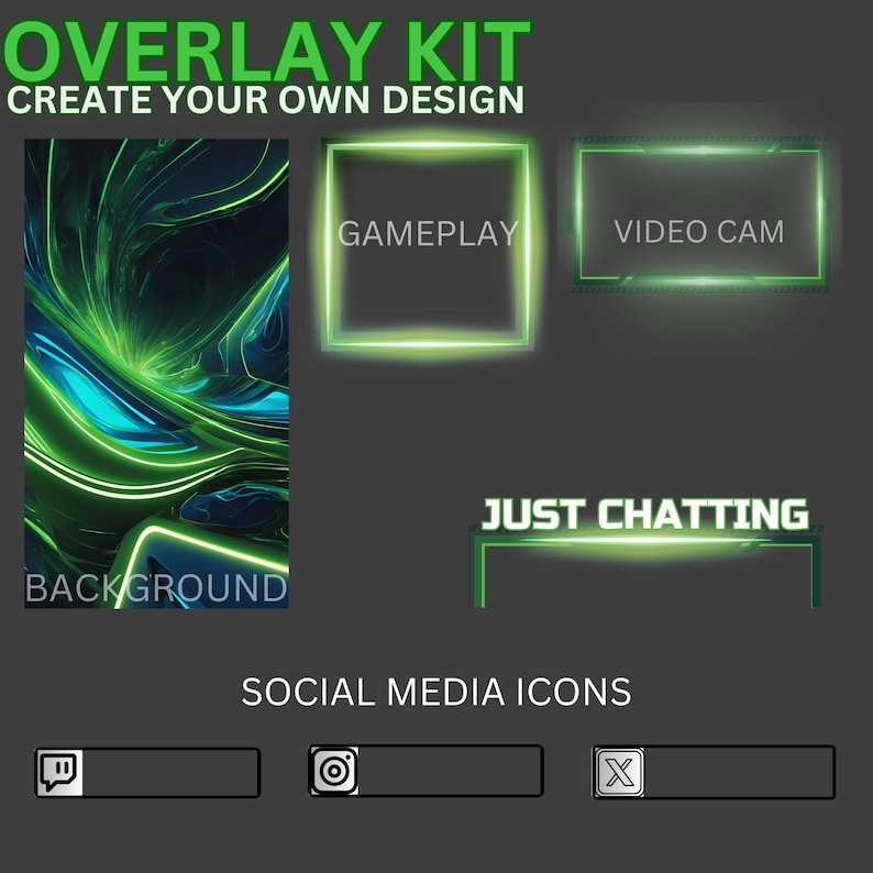 Neon Sci-fi Tiktok LIVE Overlay Kit: Electric Green + Blue Animated ...