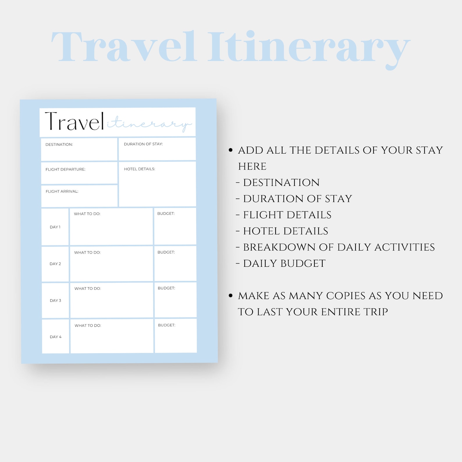 Printable Travel Planner Template | Travel Itinerary |travel Expenses ...