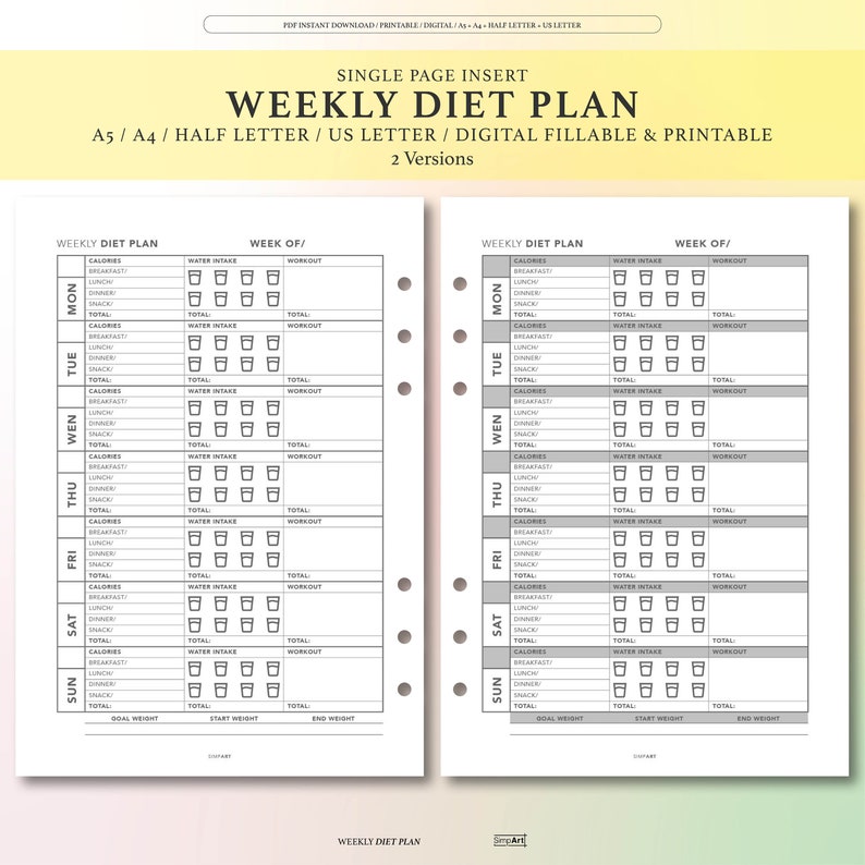 Printable Weekly Diet Plan PDF Template Weight Management ...