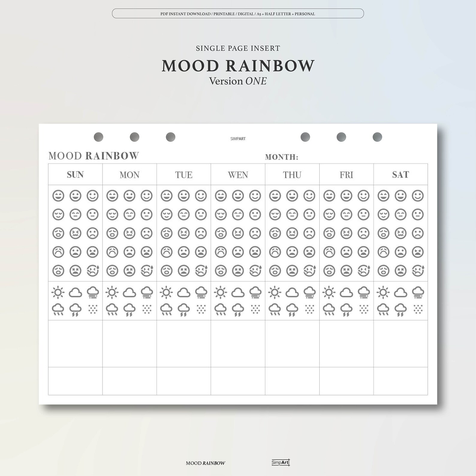 Icon Mood Tracker Planner Template PDF Download - Weekly Emotional ...