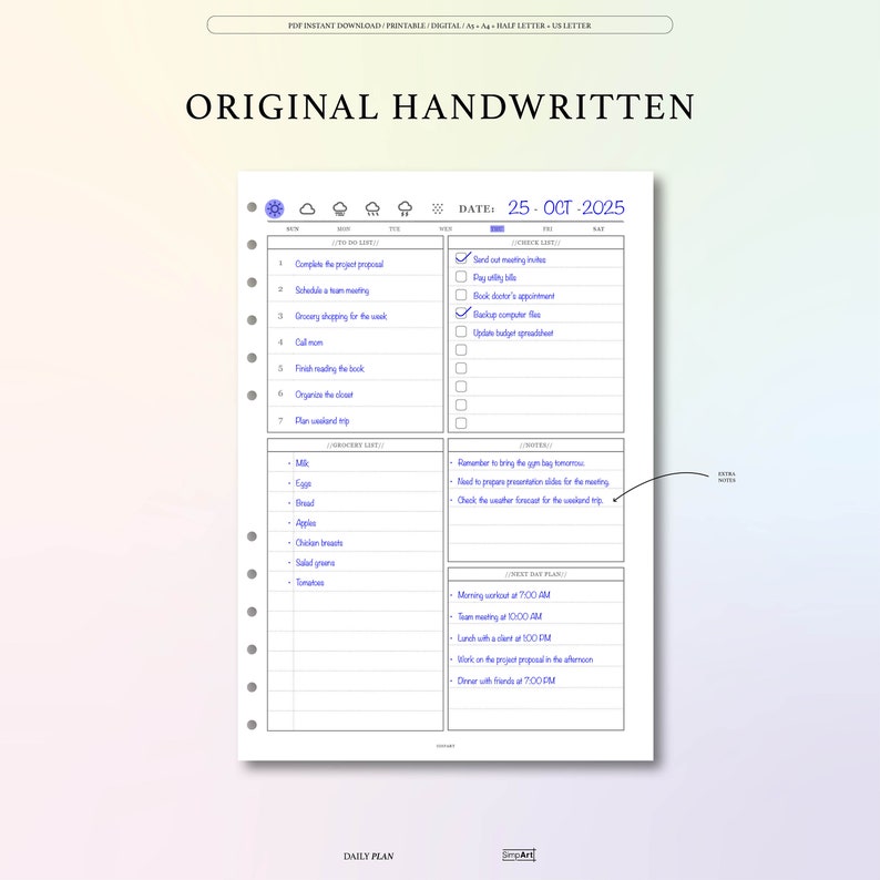 Daily Plan Template Bundle Printable A4, A5, Half, US & Digital A4 ...