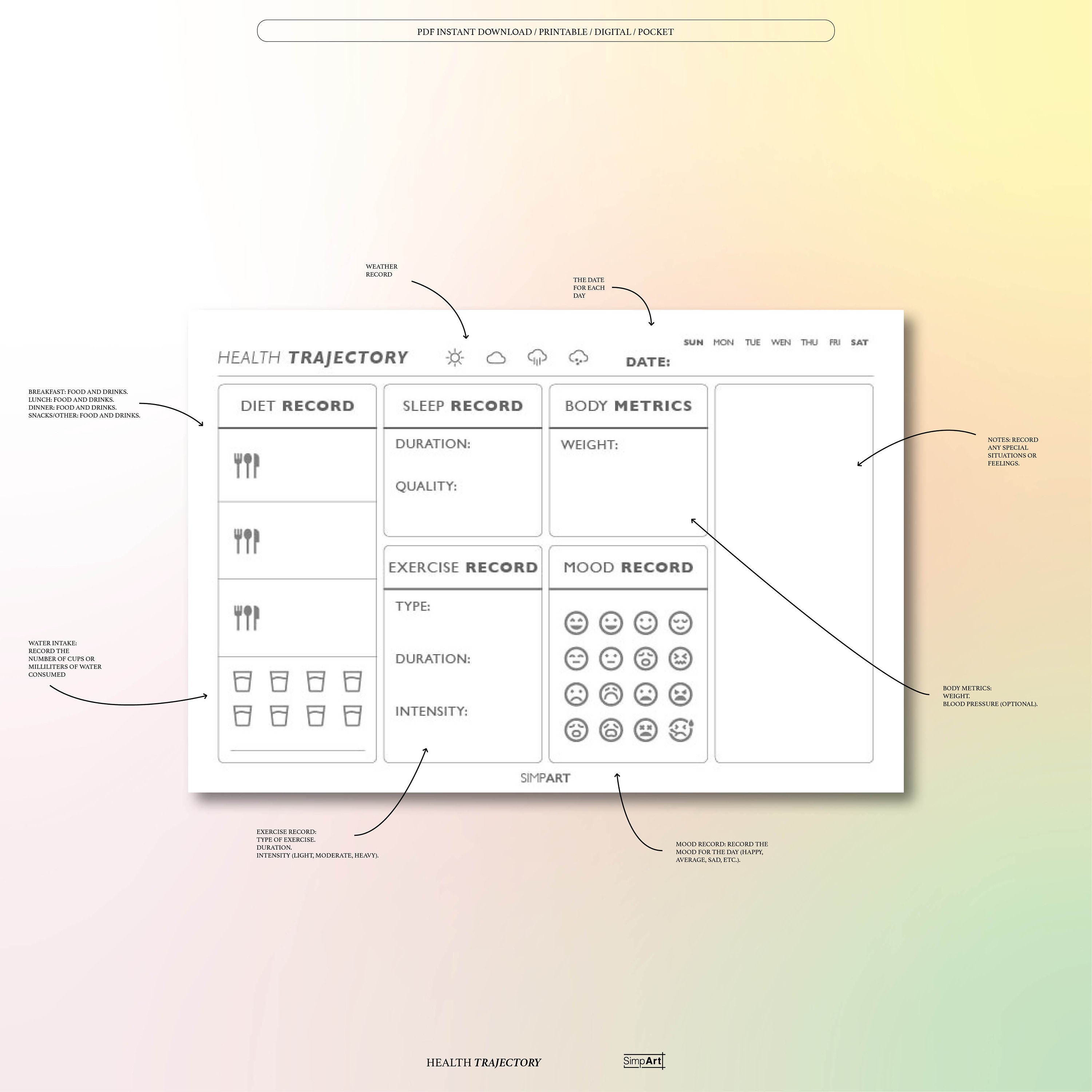 Daily Health Tracker Template | Wellness Collective | Tracking Planner ...