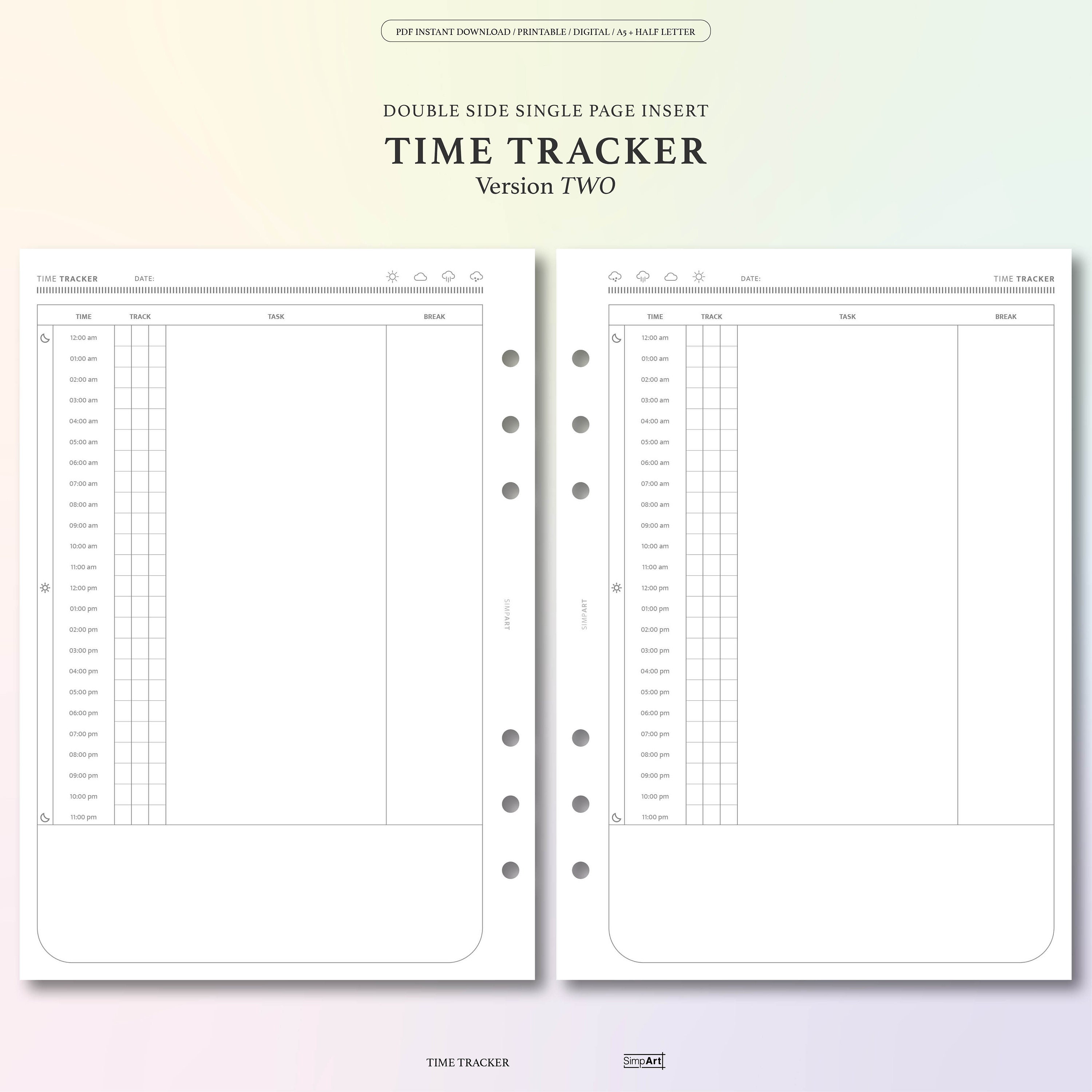 Printable Time Tracker Daily Planner Templates Productivity Planner ...