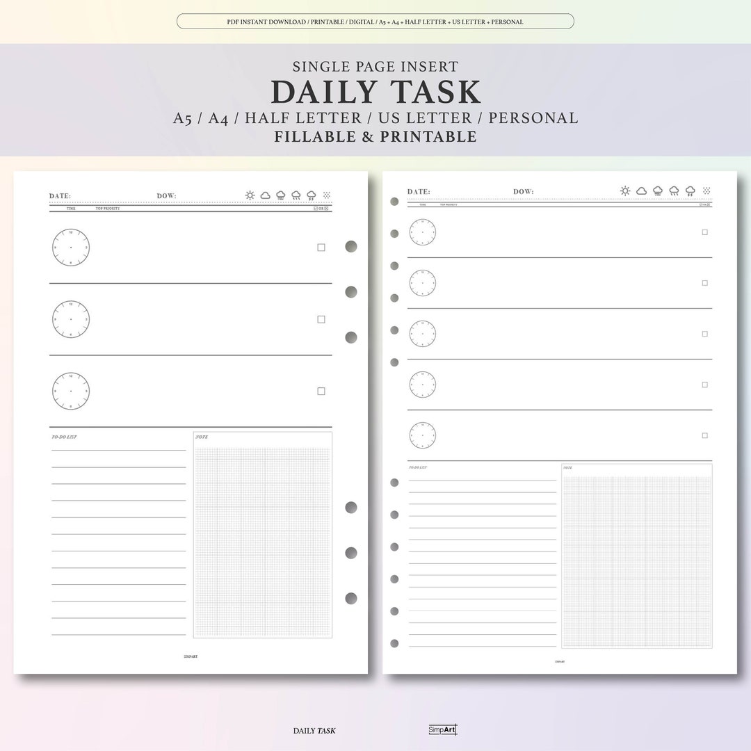 Daily Task Planner Template | Multi-size Printable PDF | A4, A5, US ...