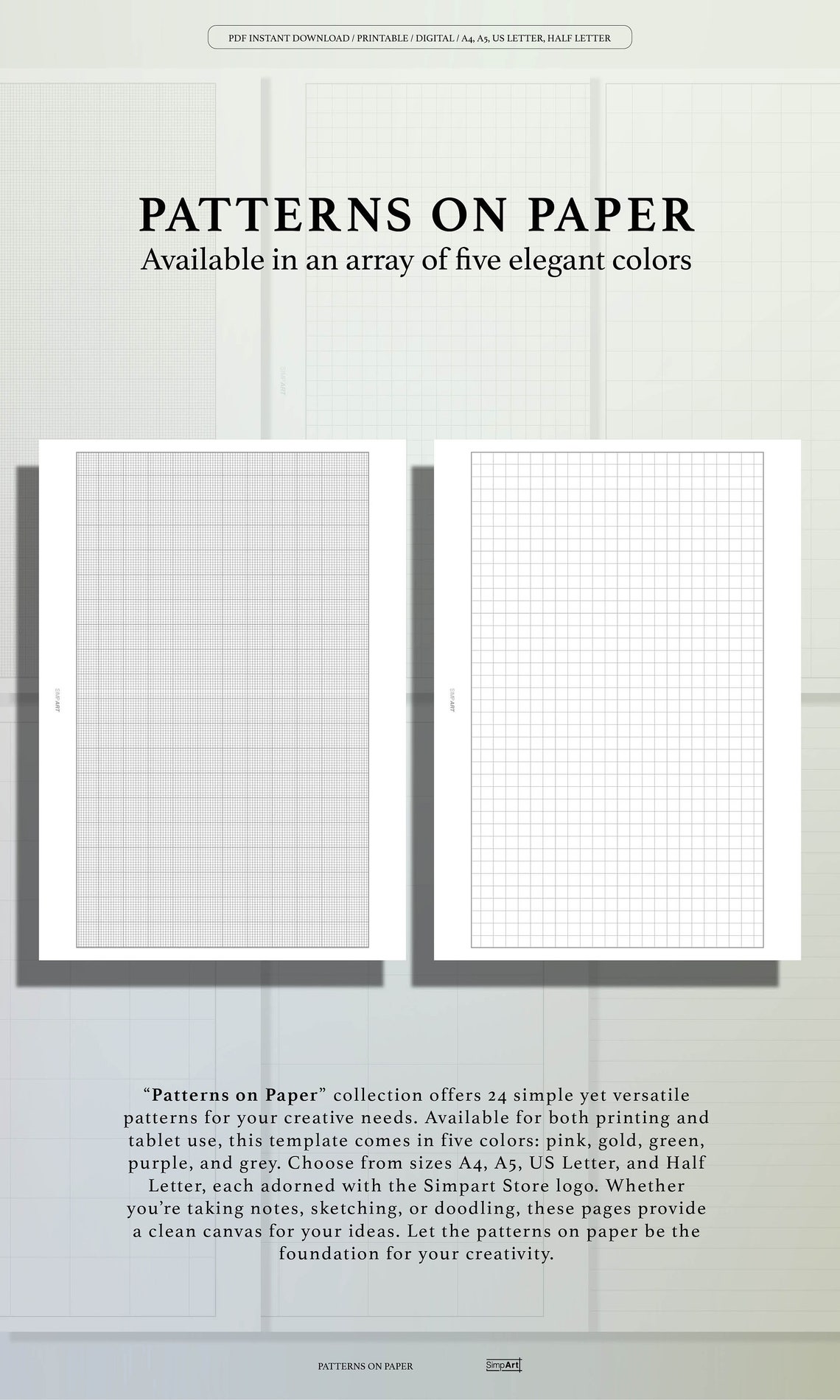Basic Note Paper Pattern Template Line Grid Bundle Color Collection ...