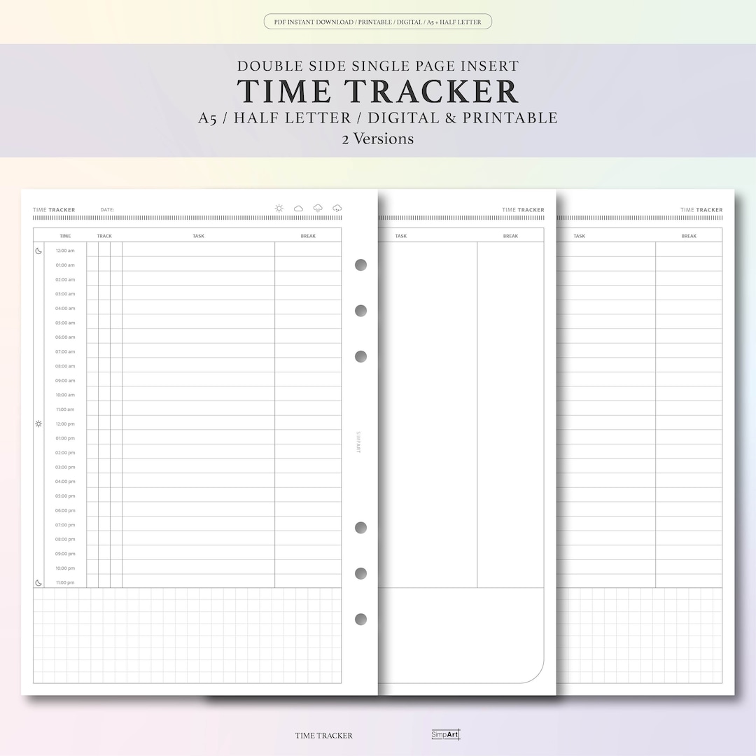 Printable Time Tracker Daily Planner Templates - Productivity Planner ...