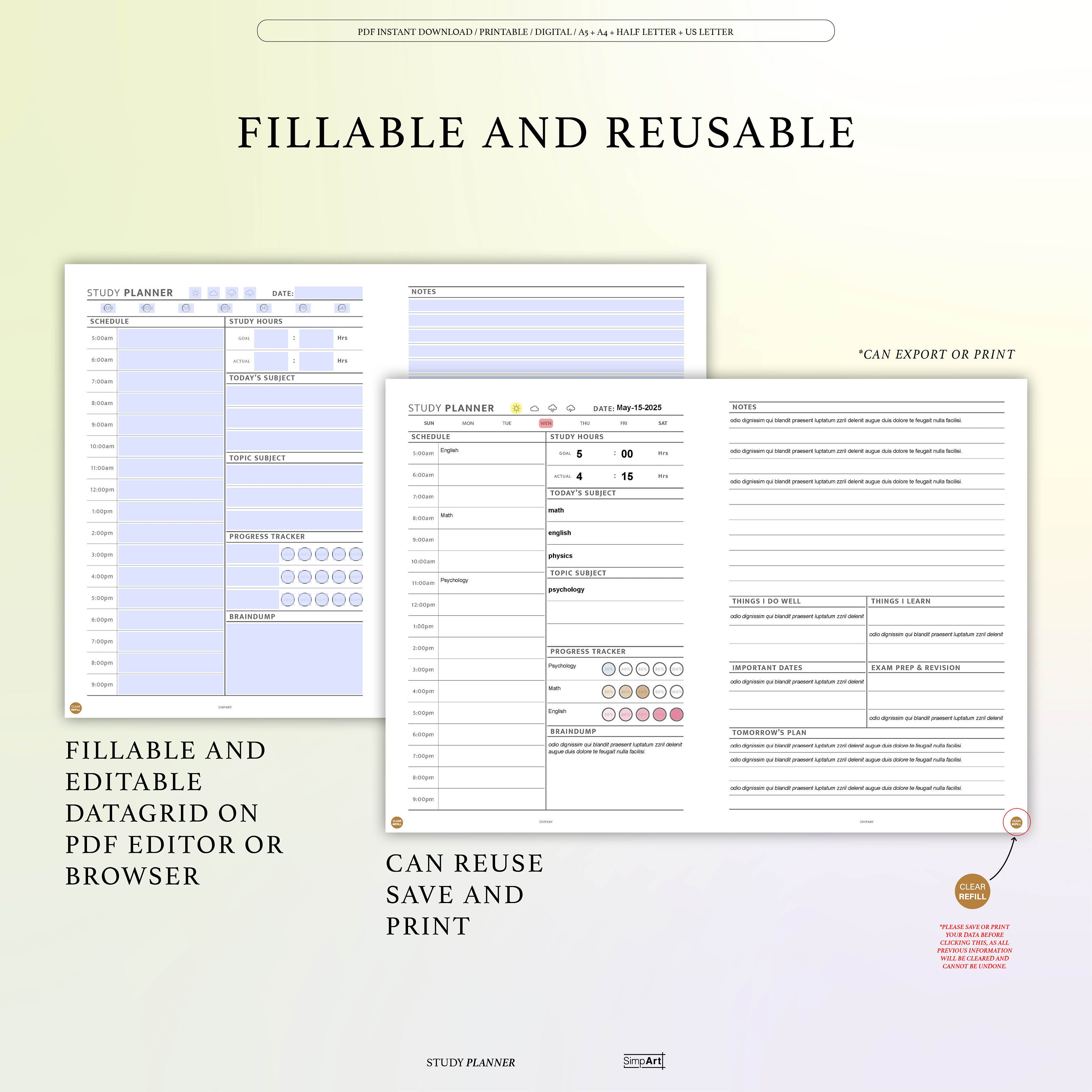 Ultimate Study Planner Printable A4 A5 PDF, Academic Organizer, Daily ...