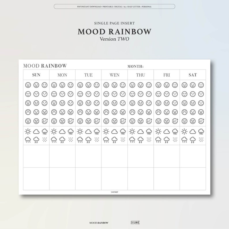 Icon Mood Tracker Planner Template PDF Download - Weekly Emotional ...