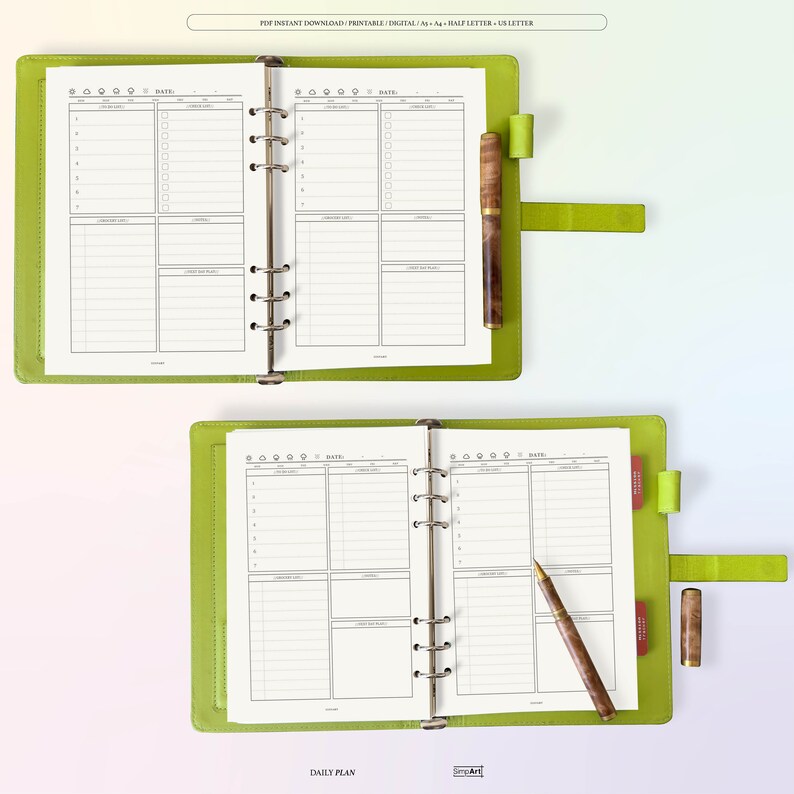 Daily Plan Template Bundle Printable A4, A5, Half, US & Digital A4 ...