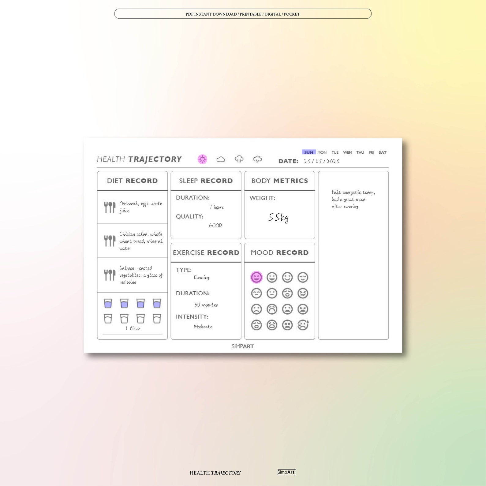 Daily Health Tracker Template | Wellness Collective | Tracking Planner ...