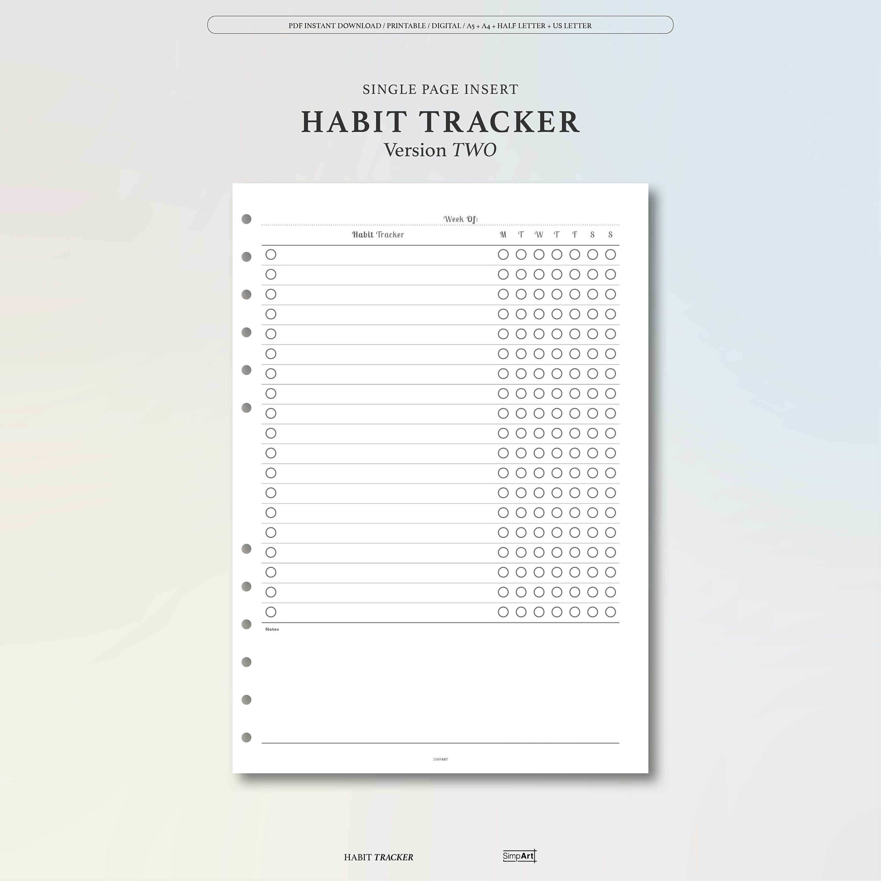 Printable Habit Tracker Template Includes A5, A4, US Letter, Half-size ...