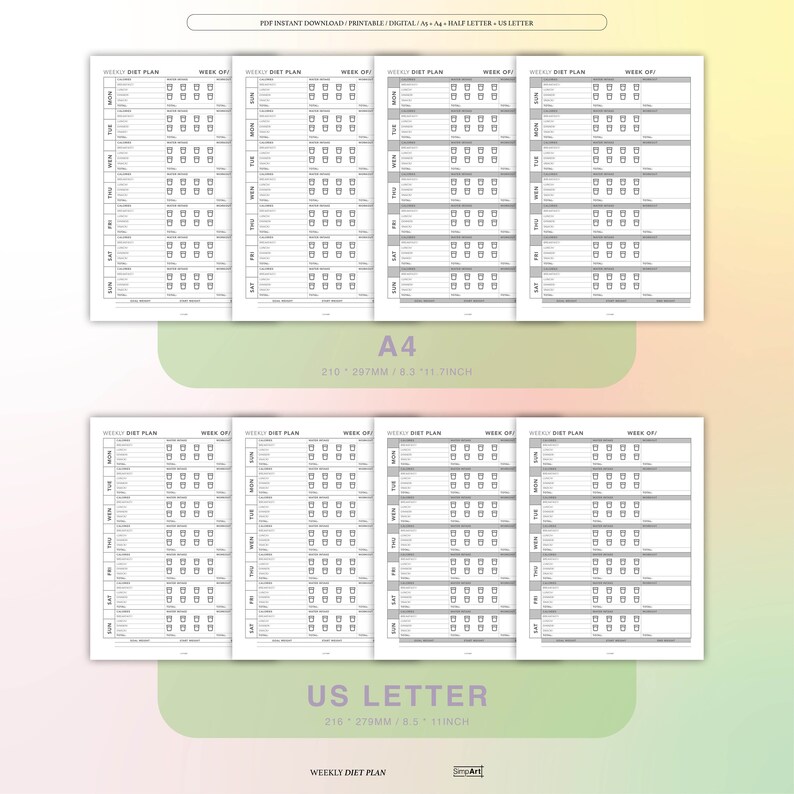 Printable Weekly Diet Plan PDF Template Weight Management ...