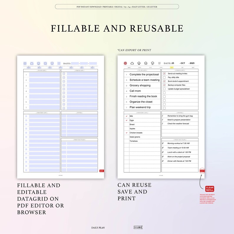 Daily Plan Template Bundle Printable A4, A5, Half, US & Digital A4 ...