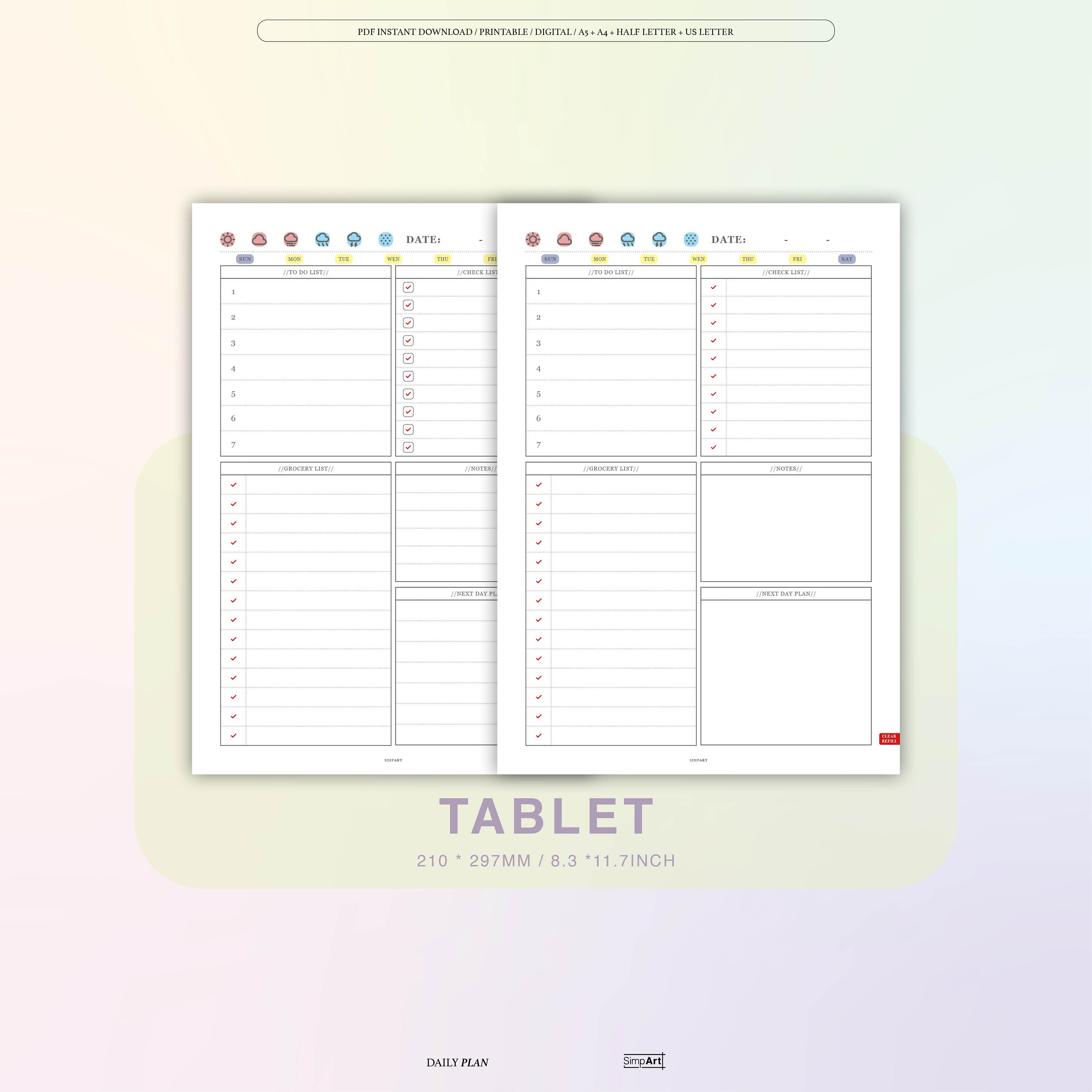 Daily Plan Template Bundle Printable A4, A5, Half, US & Digital A4 ...