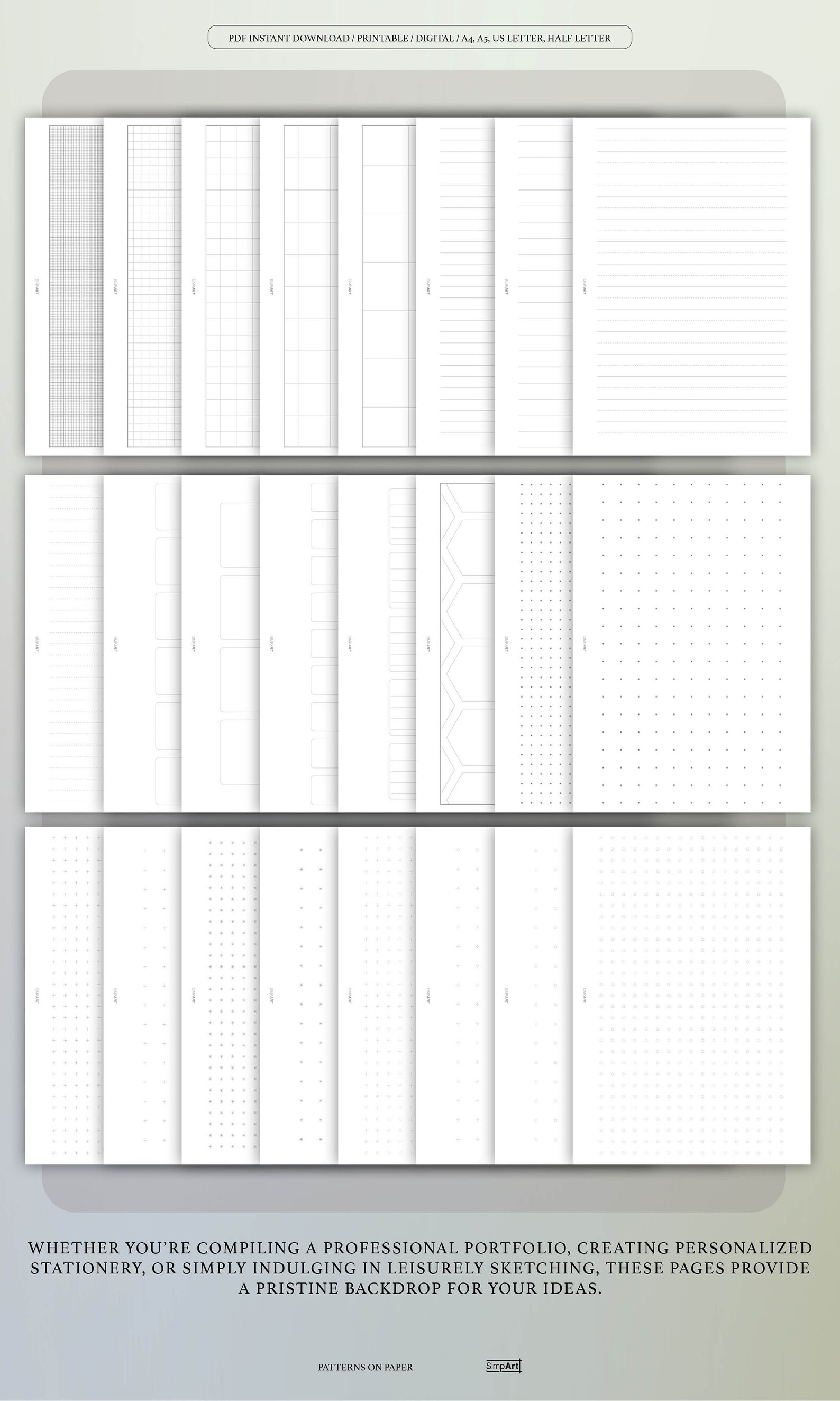 Basic Note Paper Pattern Template Line Grid Bundle Color Collection ...