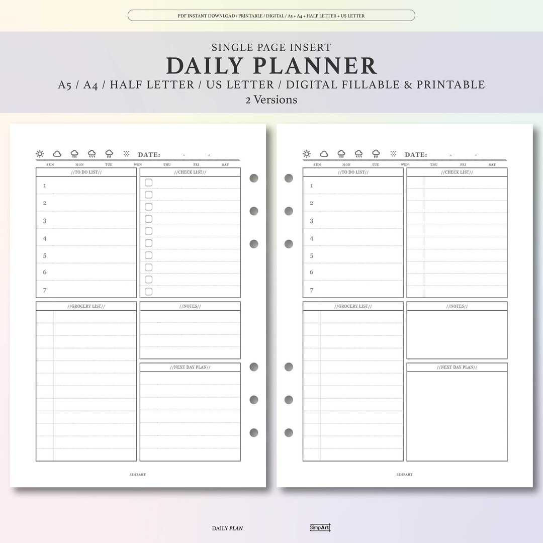 Daily Plan Template Bundle Printable A4, A5, Half, US & Digital A4 ...