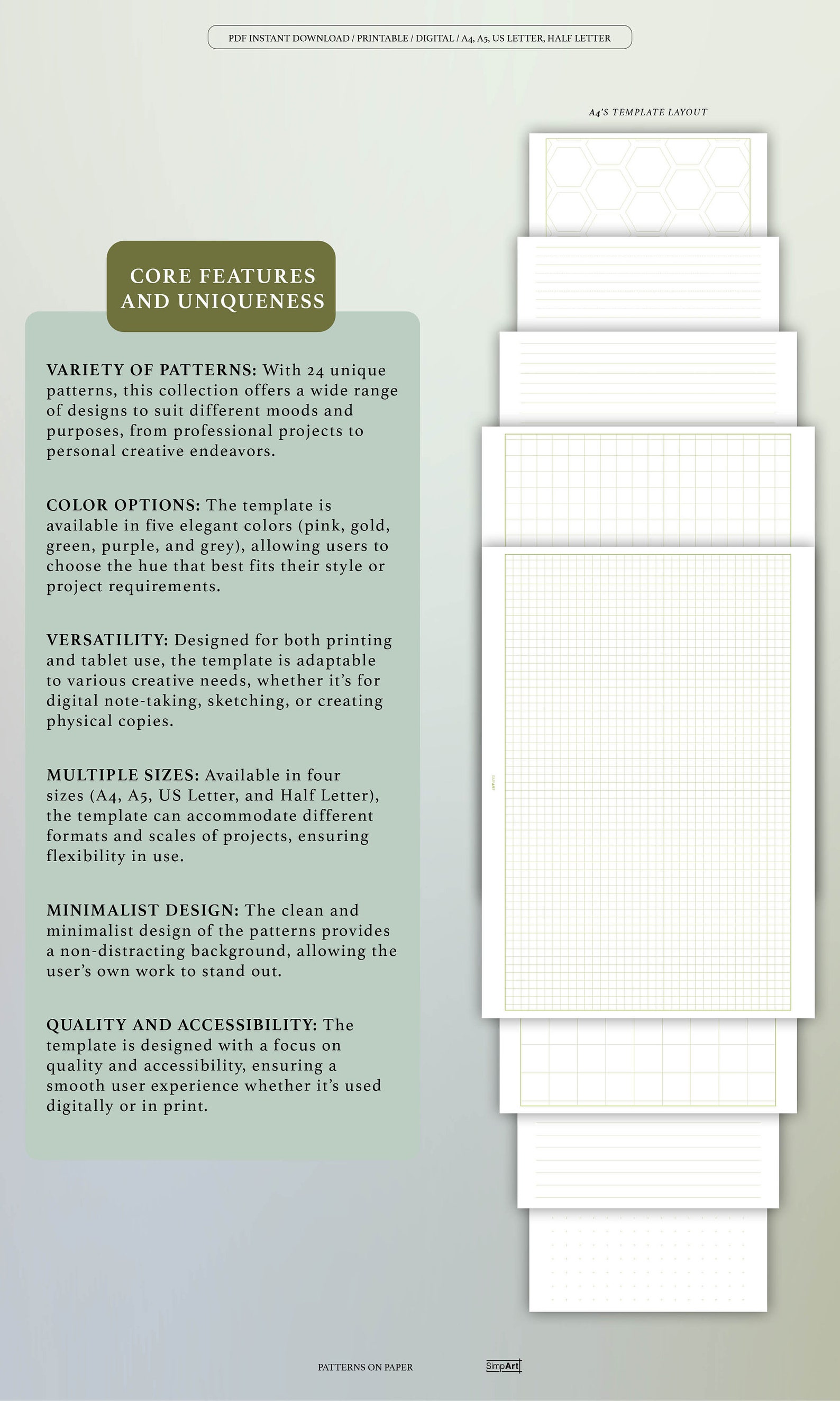 Basic Note Paper Pattern Template Line Grid Bundle Color Collection ...