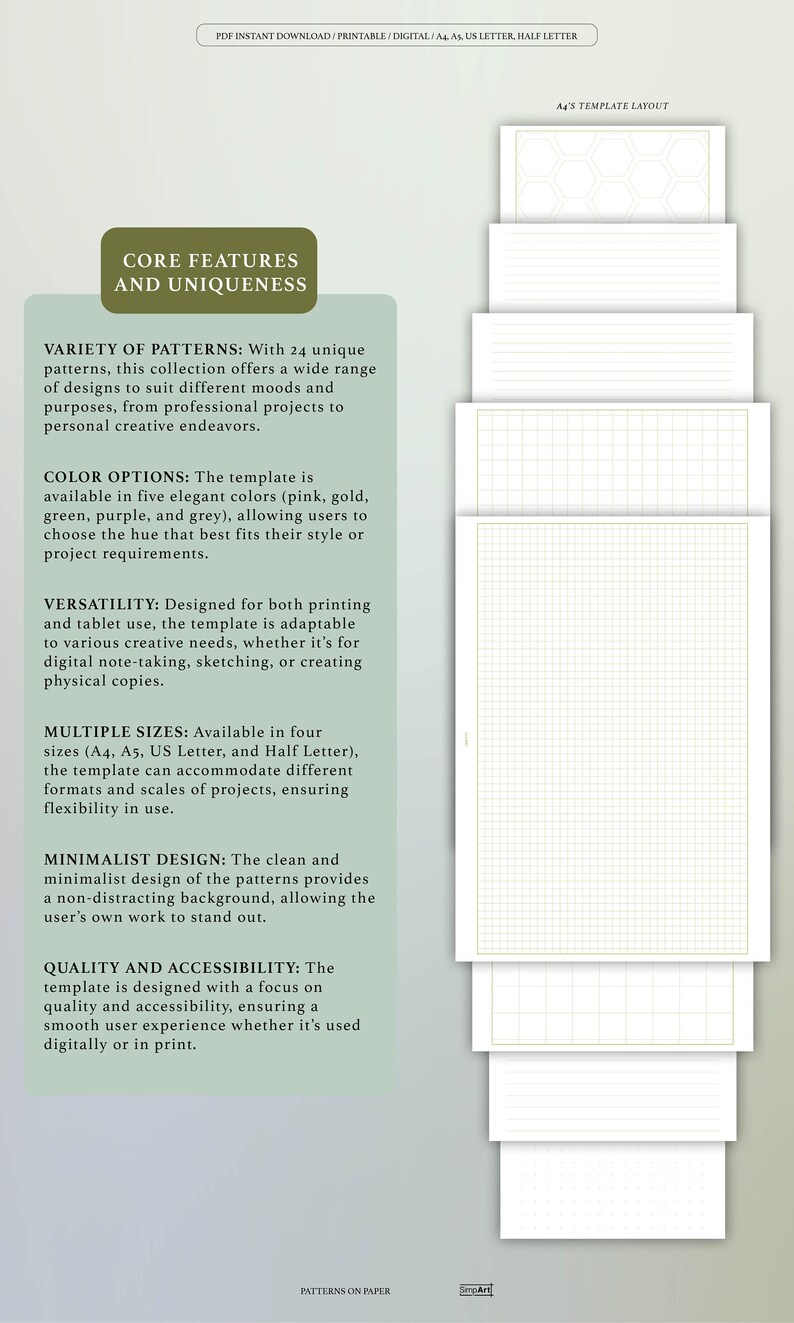 Basic Note Paper Pattern Template Line Grid Bundle Color Collection ...