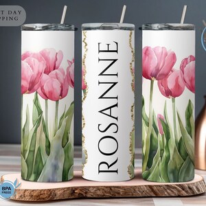 Tulip Flower Cup, Personalized Name Floral Tumblers, Custom Floral ...