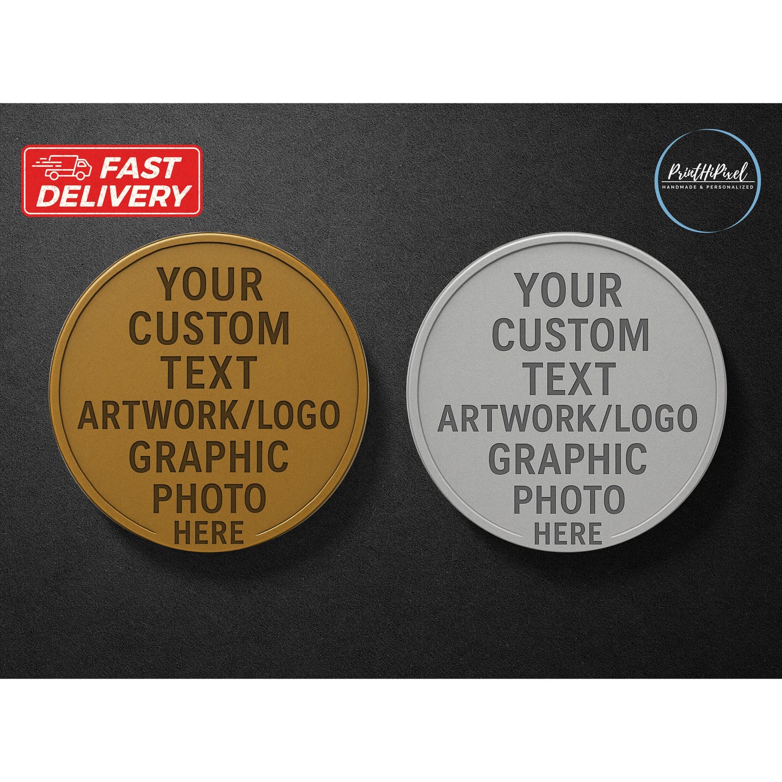 Custom Company Artwork Logo Graphic Text Photo Slogan Coin ...