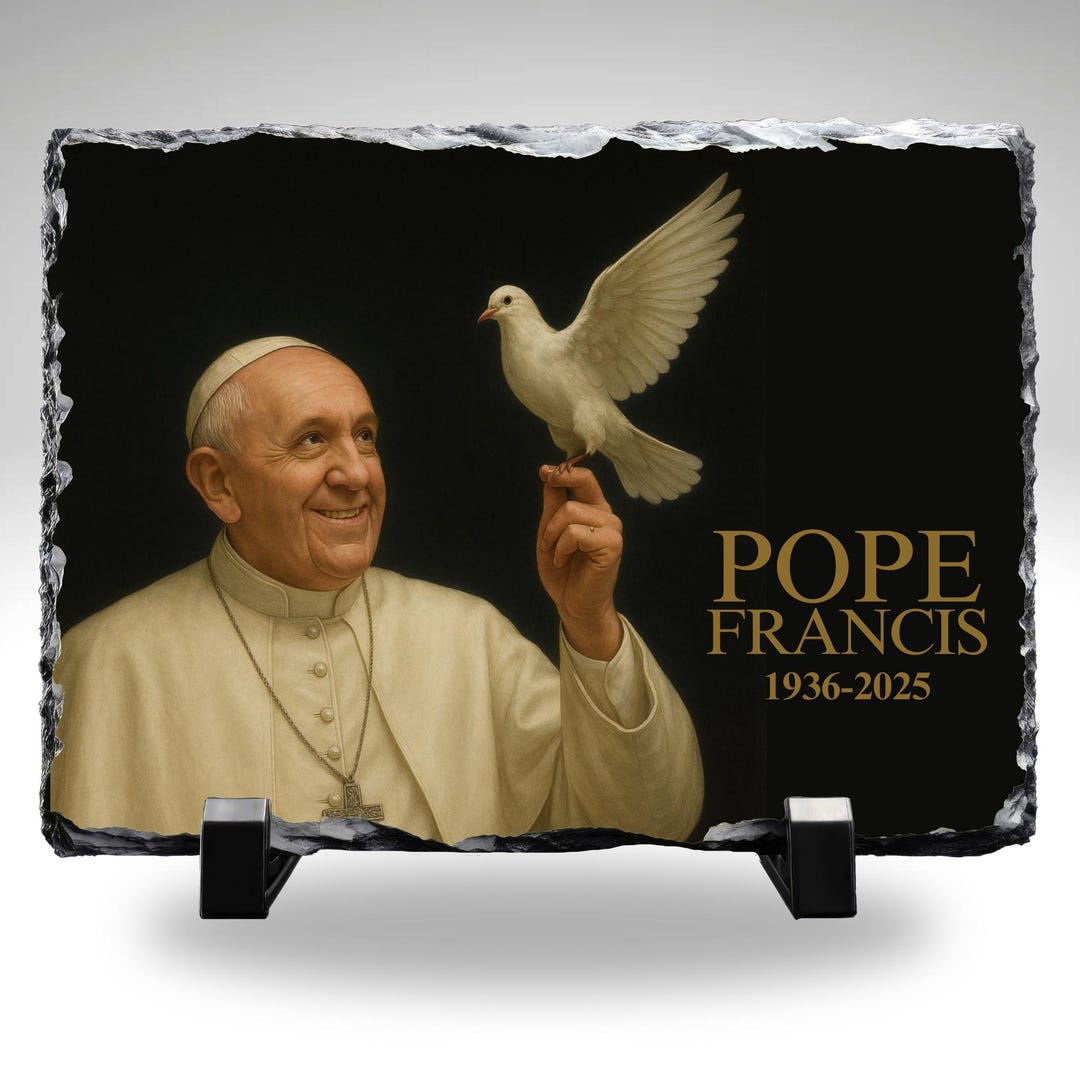 Pope Francis & the Dove of Peace Memorial Rock Slate, in Loving Memory ...