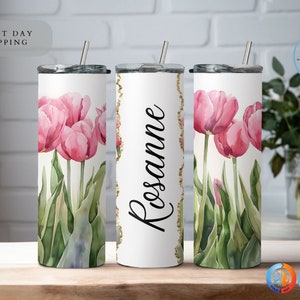 Tulip Flower Cup, Personalized Name Floral Tumblers, Custom Floral ...