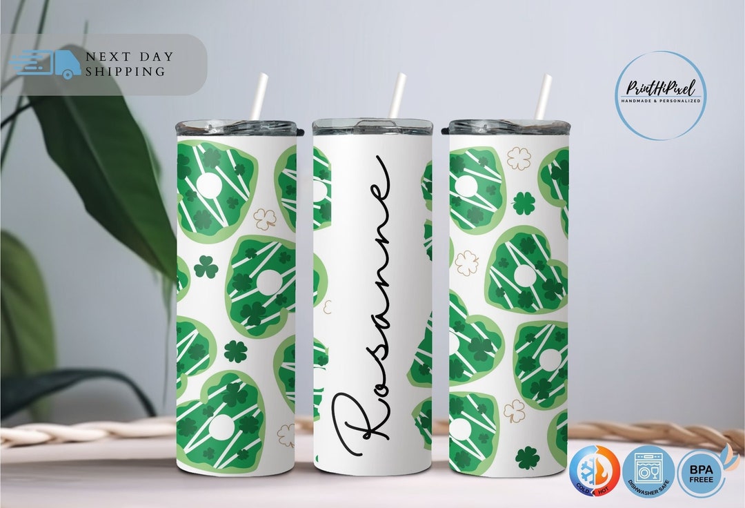 Personalized St Patricks Day Clover Donut Name Tumbler, Custom Lucky ...