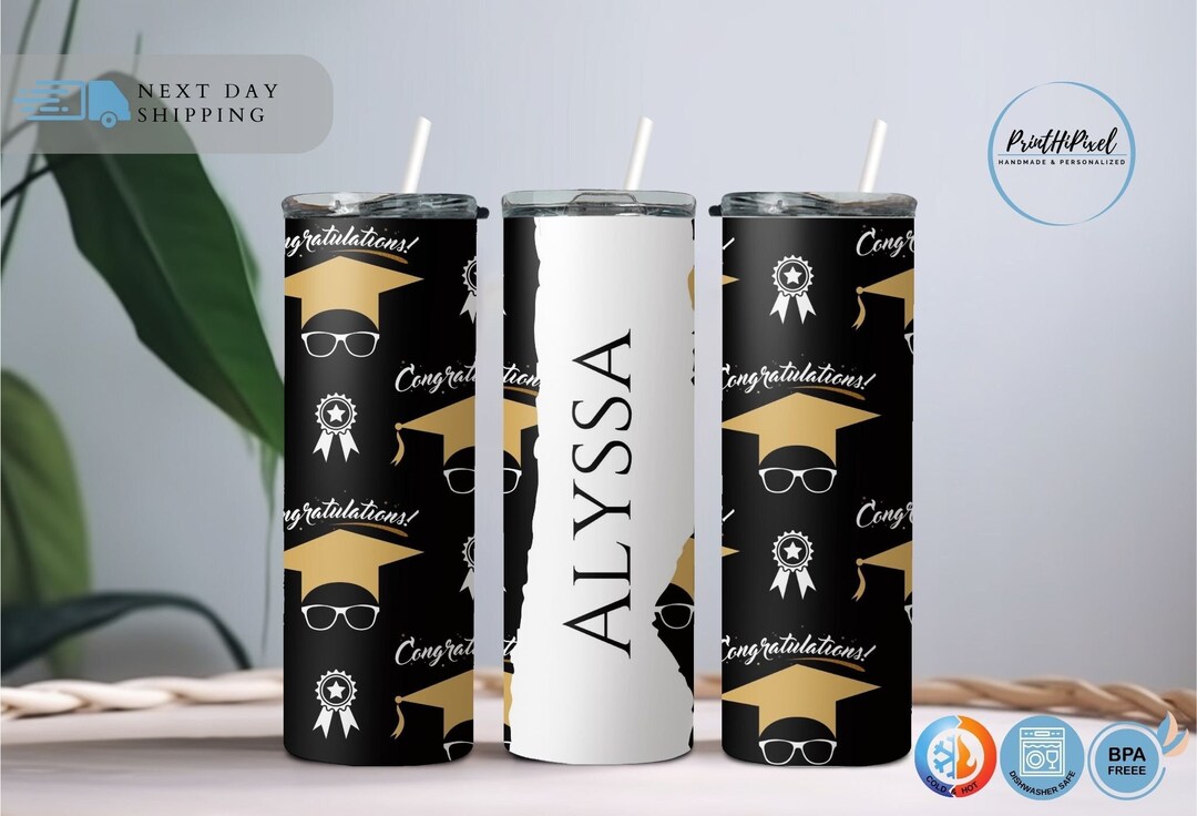 Personalized Name Tumbler With Straw and Lid, Custom Graduation Cap ...