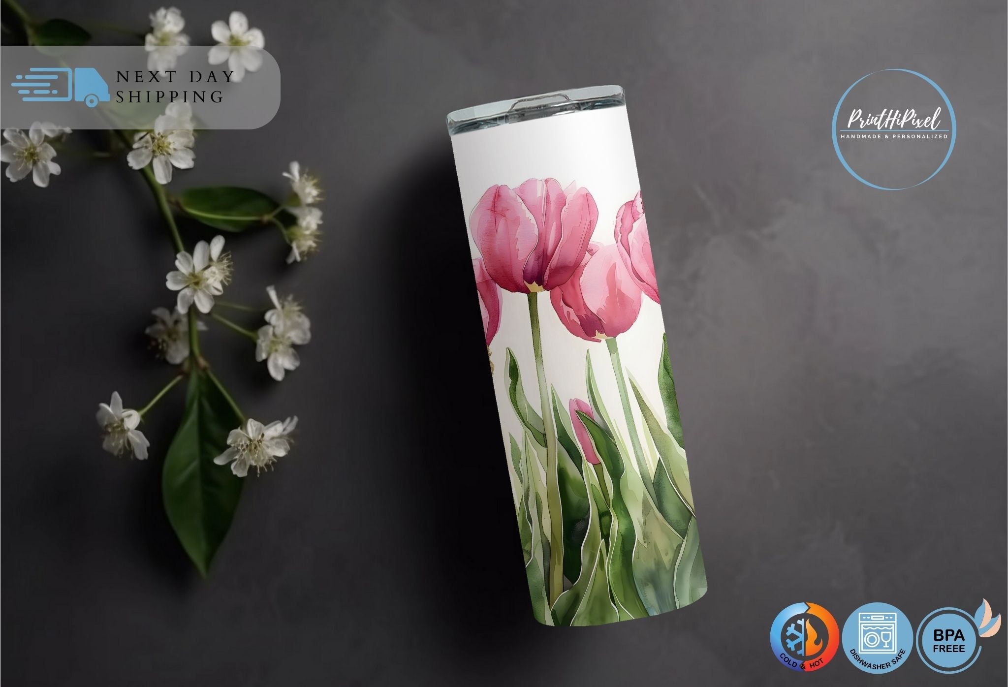 Tulip Flower Cup, Personalized Name Floral Tumblers, Custom Floral ...