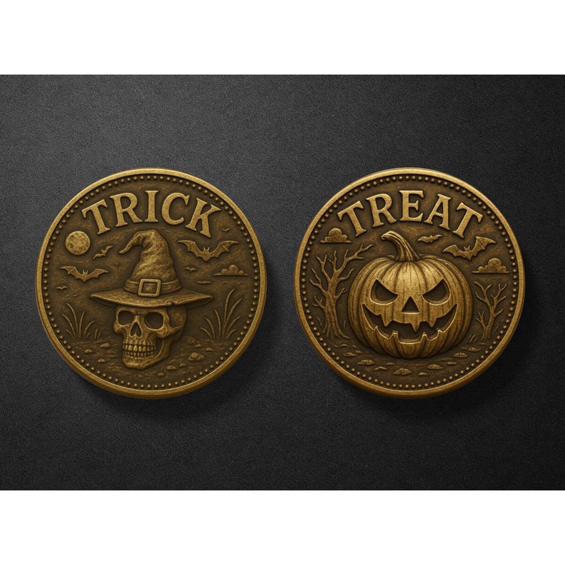 Trick or Treat Decision Coin, Halloween Collectible Flip Coin, Spooky ...