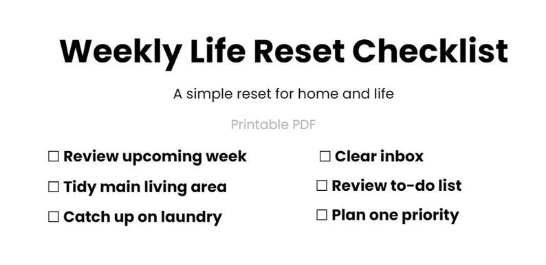 Weekly Life Reset Checklist Printable | Simple Reset Checklist ...