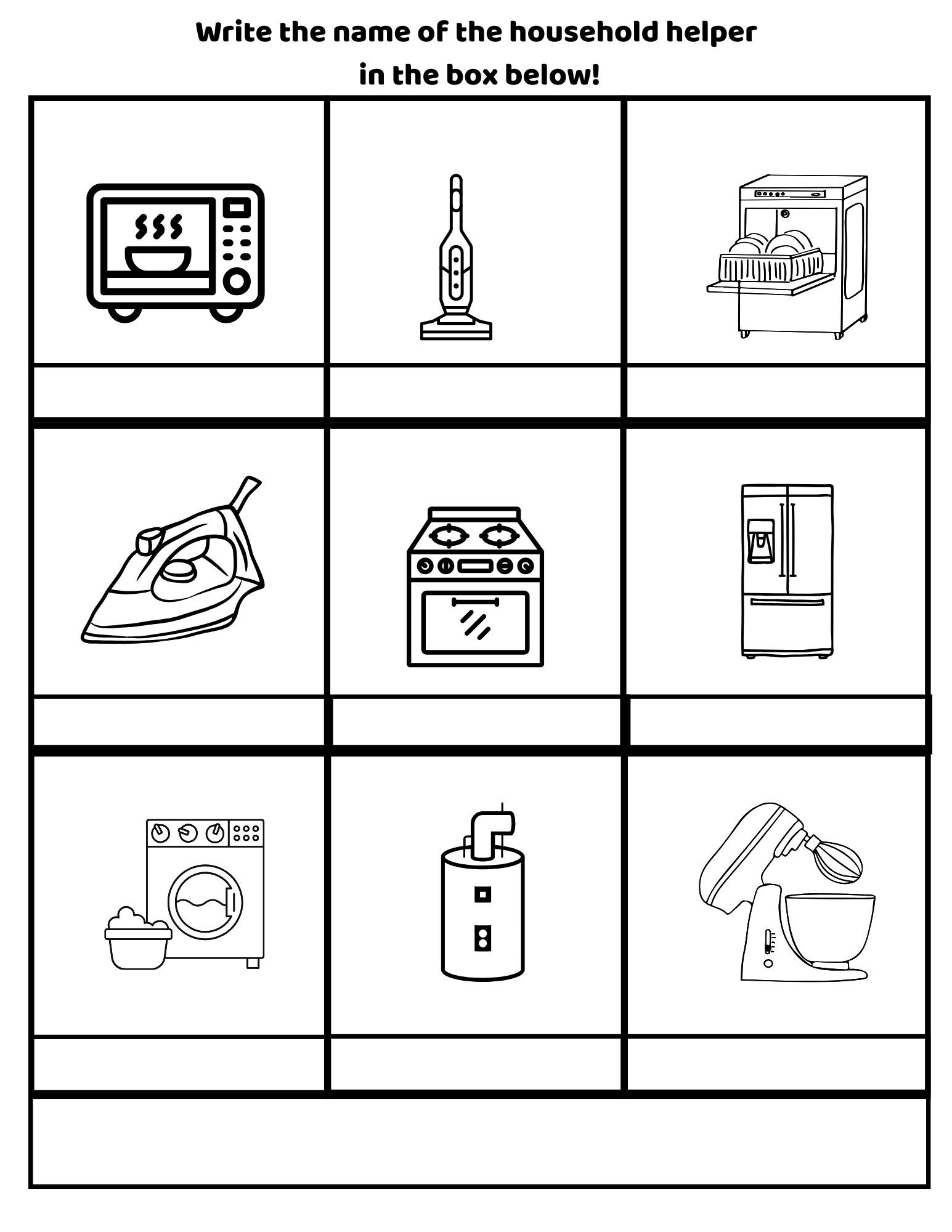 Household Appliance Worksheet Printable | Match & Write the Appliance ...