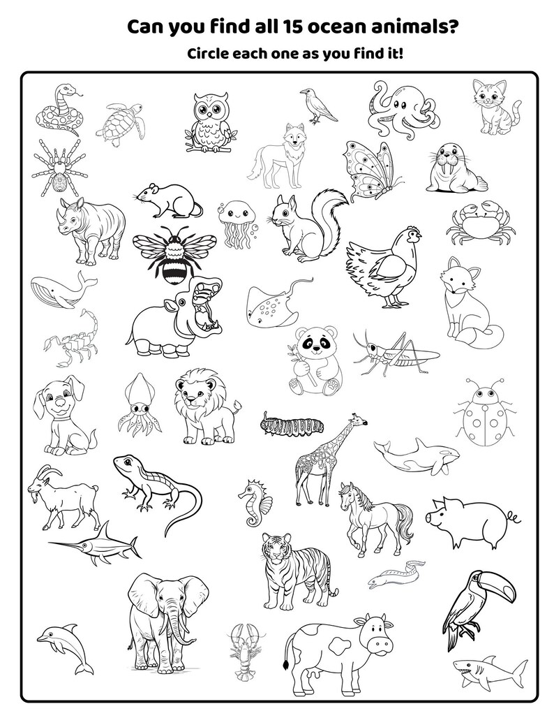Find the Ocean Animals Printable Activity | 15 Sea Animal Find and ...