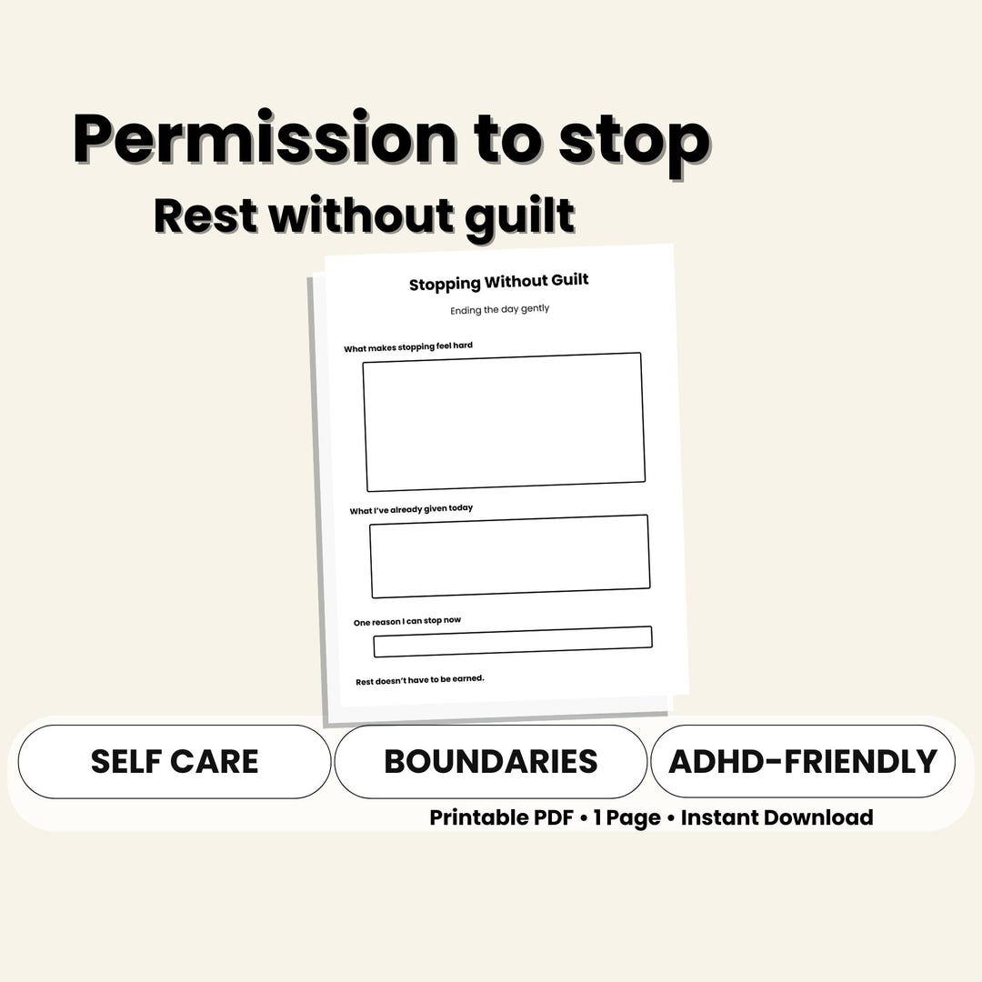 Permission to Stop Printable, Rest Without Guilt Worksheet, Burnout ...