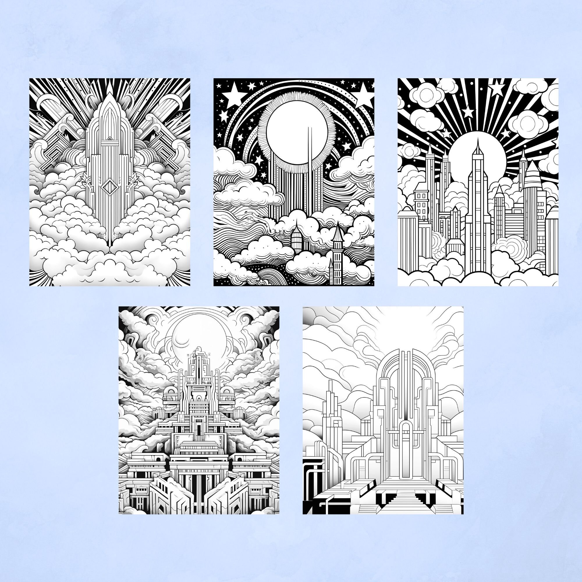 30 Art Deco Inspired Buildings Coloring Pages, Printable Pdfs, Coloring ...