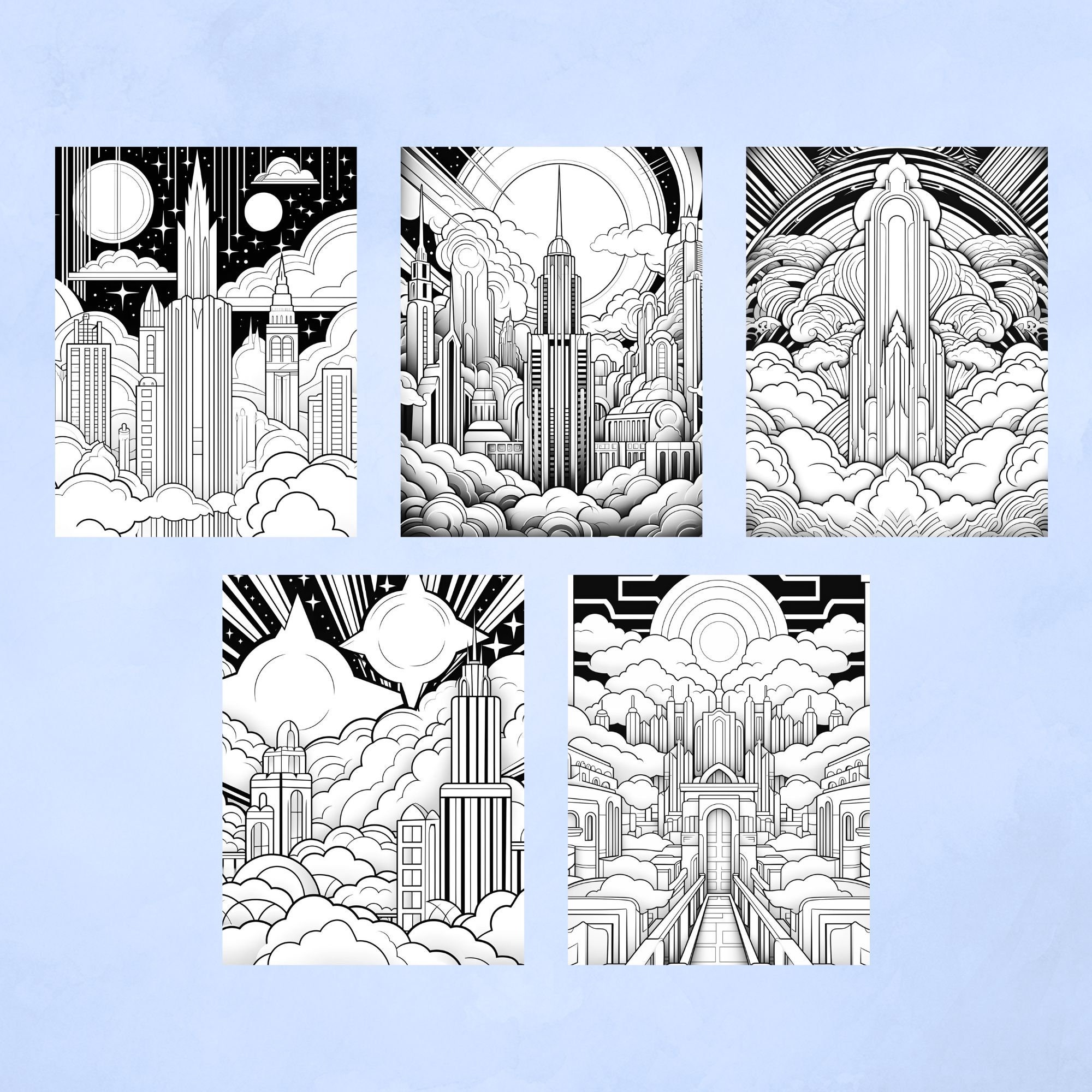 30 Art Deco Inspired Buildings Coloring Pages, Printable Pdfs, Coloring ...