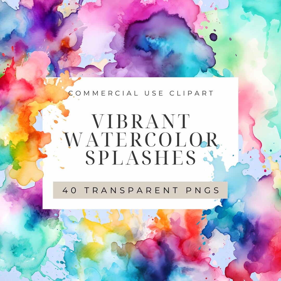 40 Vibrant Watercolor Splash Pngs, Paint Splatter, Alcohol Ink ...