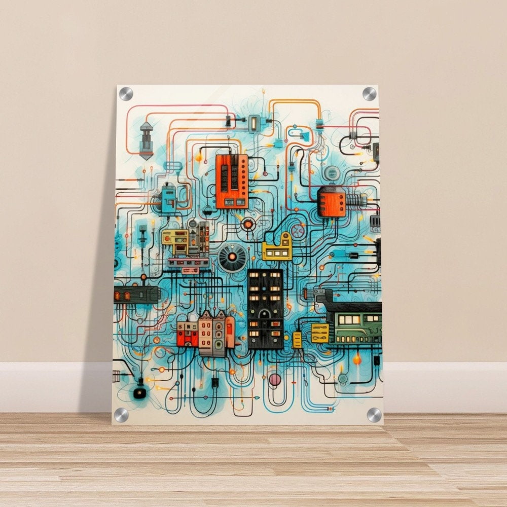 Circuit Print Wall Art, Modern Tech Decor, Electronic Artwork, Geeky ...
