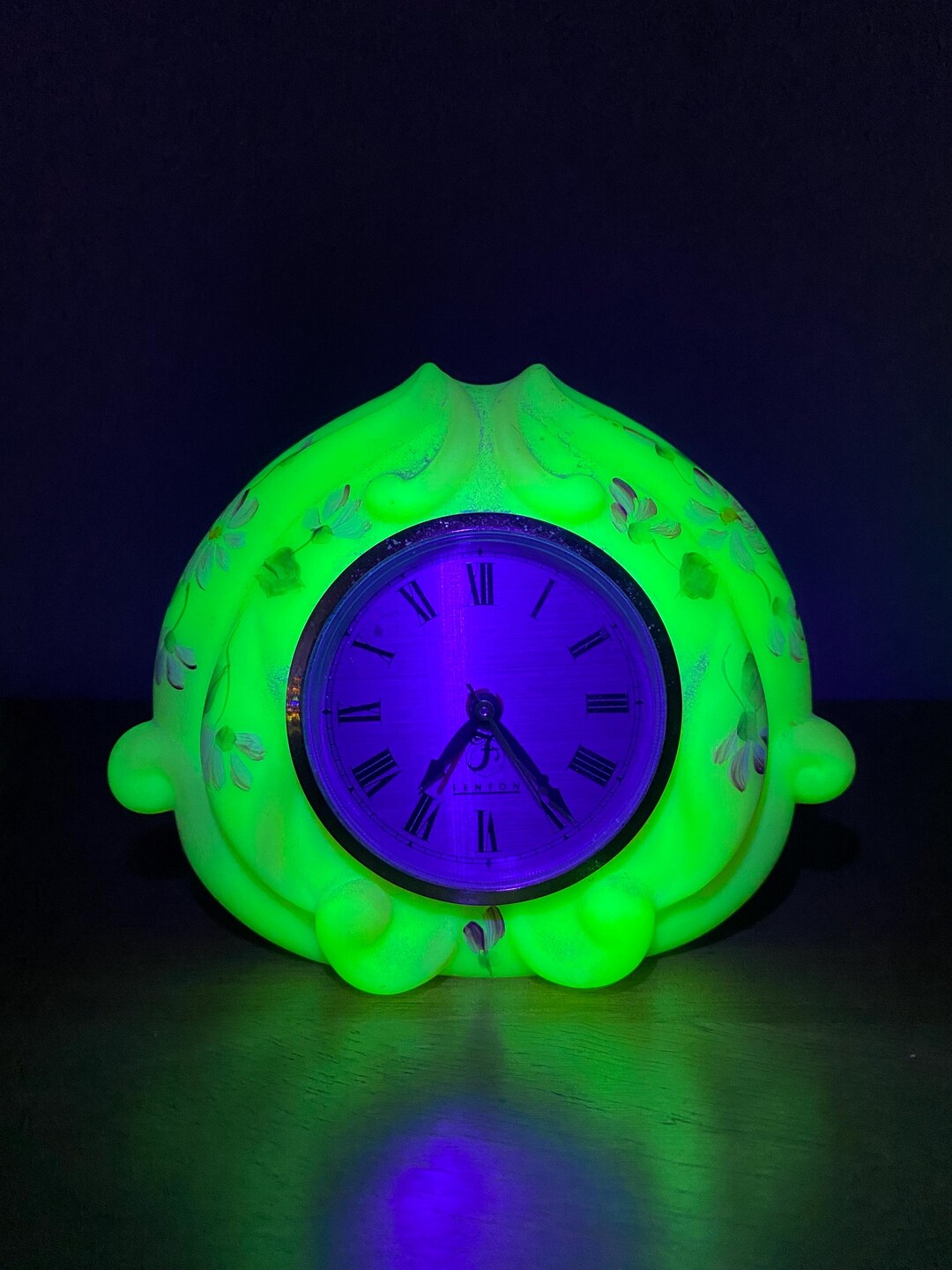 Vintage Fenton Uranium Vaseline Burmese Glass Painted Clock READ - Etsy