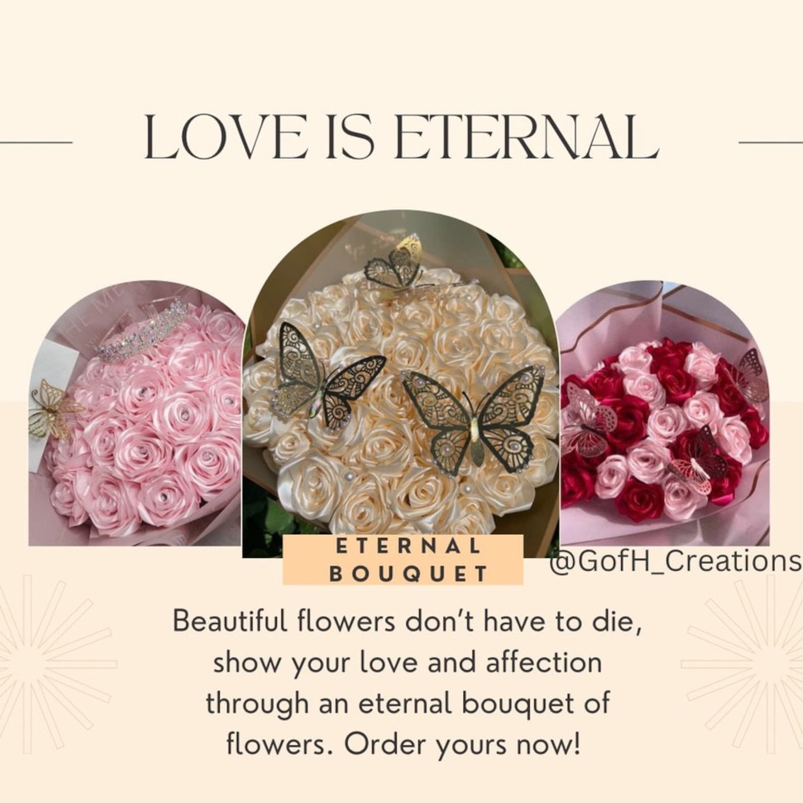 PINK AND CREAM Eternal Bouquet/forever Roses/ Ribbon Bouquet/ramo - Etsy