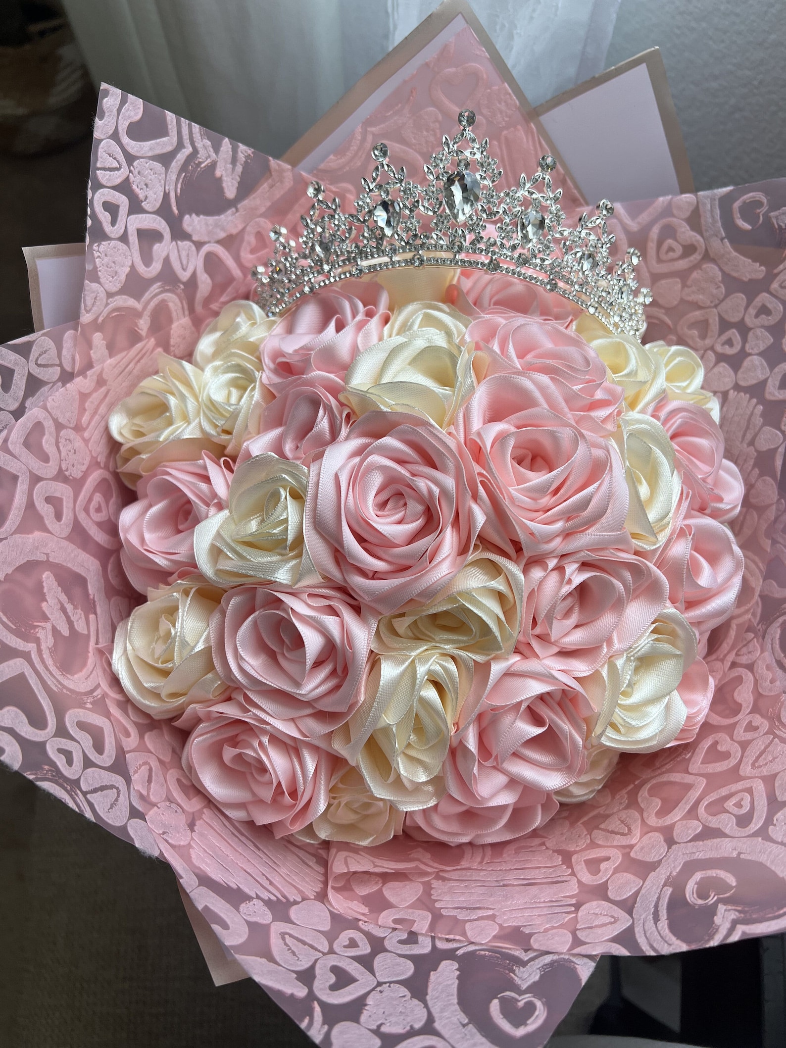 PINK AND CREAM Eternal Bouquet/forever Roses/ Ribbon Bouquet/ramo - Etsy