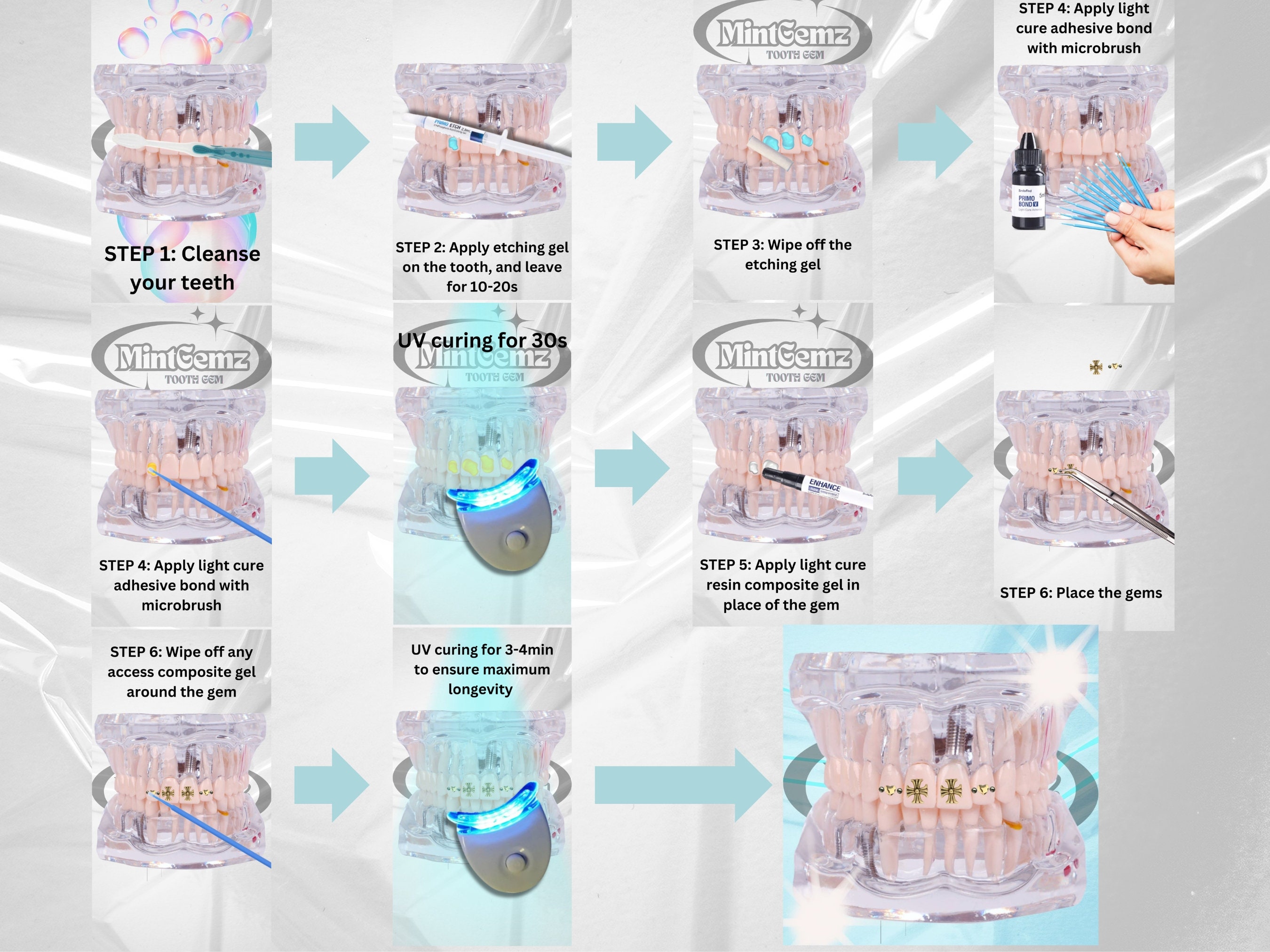 Professional Tooth Gem Adhesive Glue Kit With UV Glue, Gel and Bonding ...