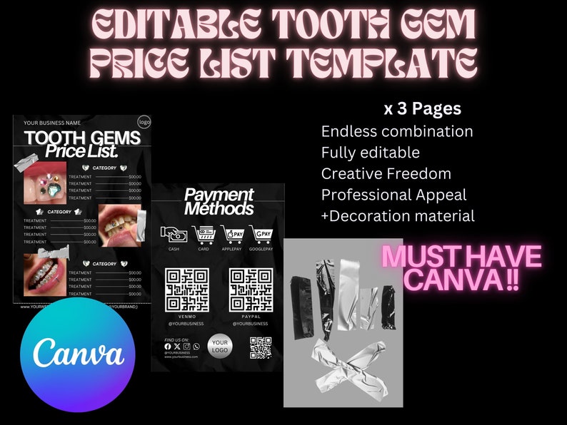 Tooth Gem Price List Template, Editable Canva Design - Etsy