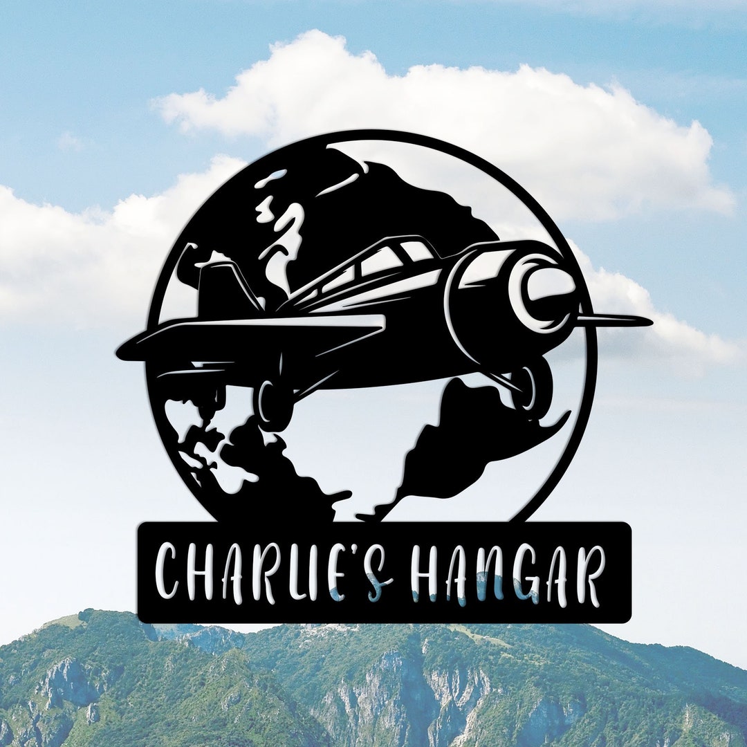 Airplane Hangar Sign, Personalized Airplane Metal Wall Art, Pilot Name ...