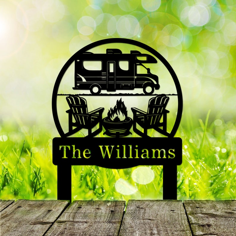 Custom RV Campground Metal Sign, Personalized Happy Campers Sign Yard Sign, Family Camping Metal ...